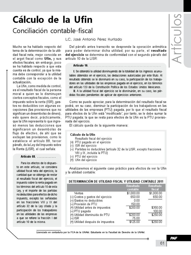 Calculo de La UFIN. Conciliación Contable Fiscal PDF | PDF | Impuesto ...