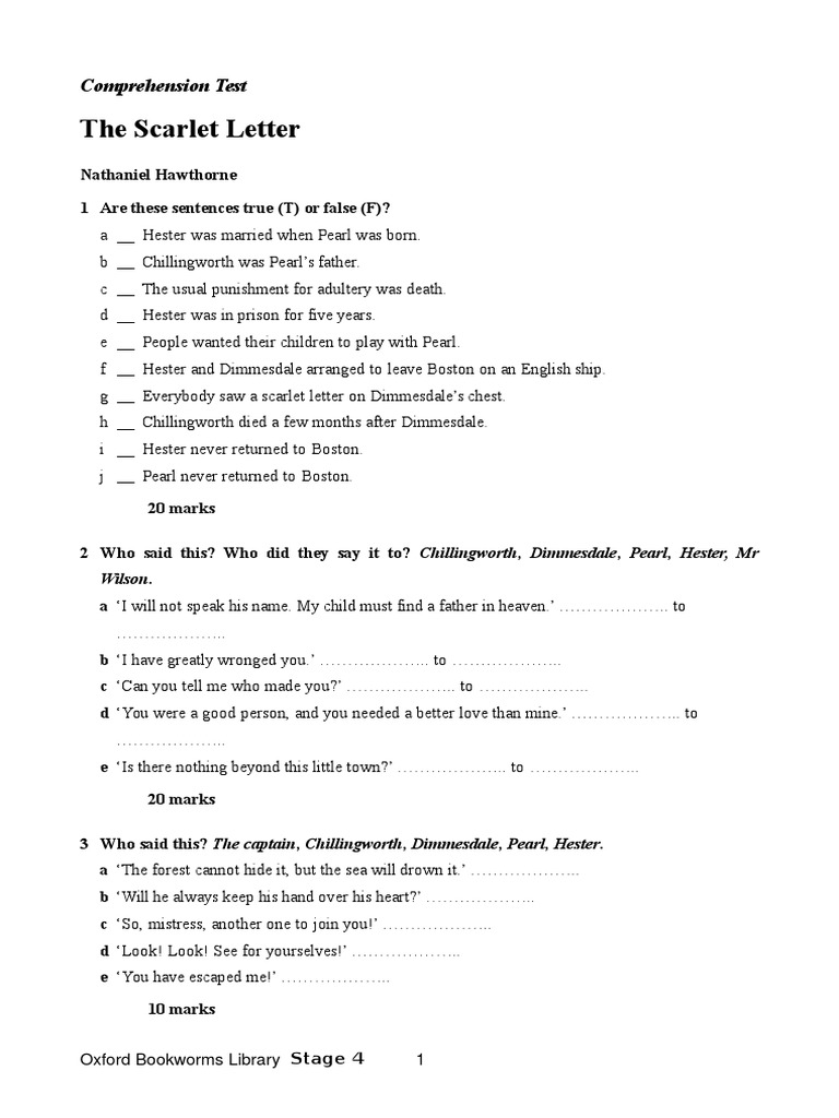 New Ob W Scarlet Test | PDF | The Scarlet Letter