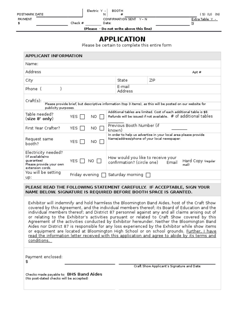 Craft Show Application Form | PDF