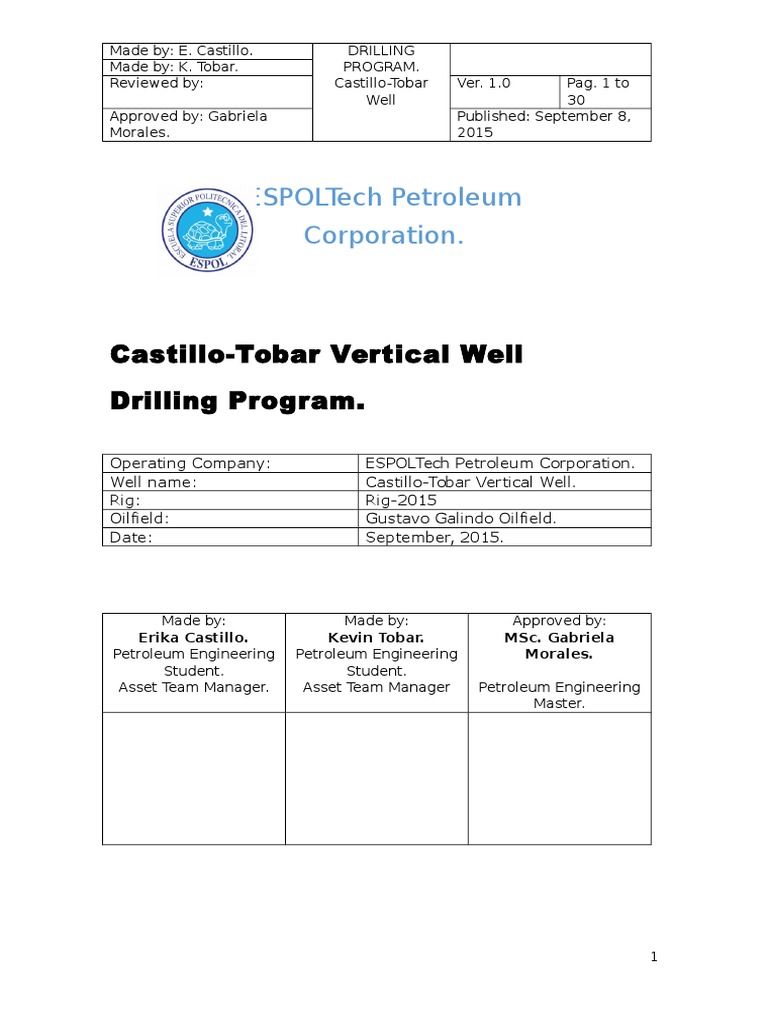 Drilling Program | PDF | Casing (Borehole) | Blowout (Well Drilling)