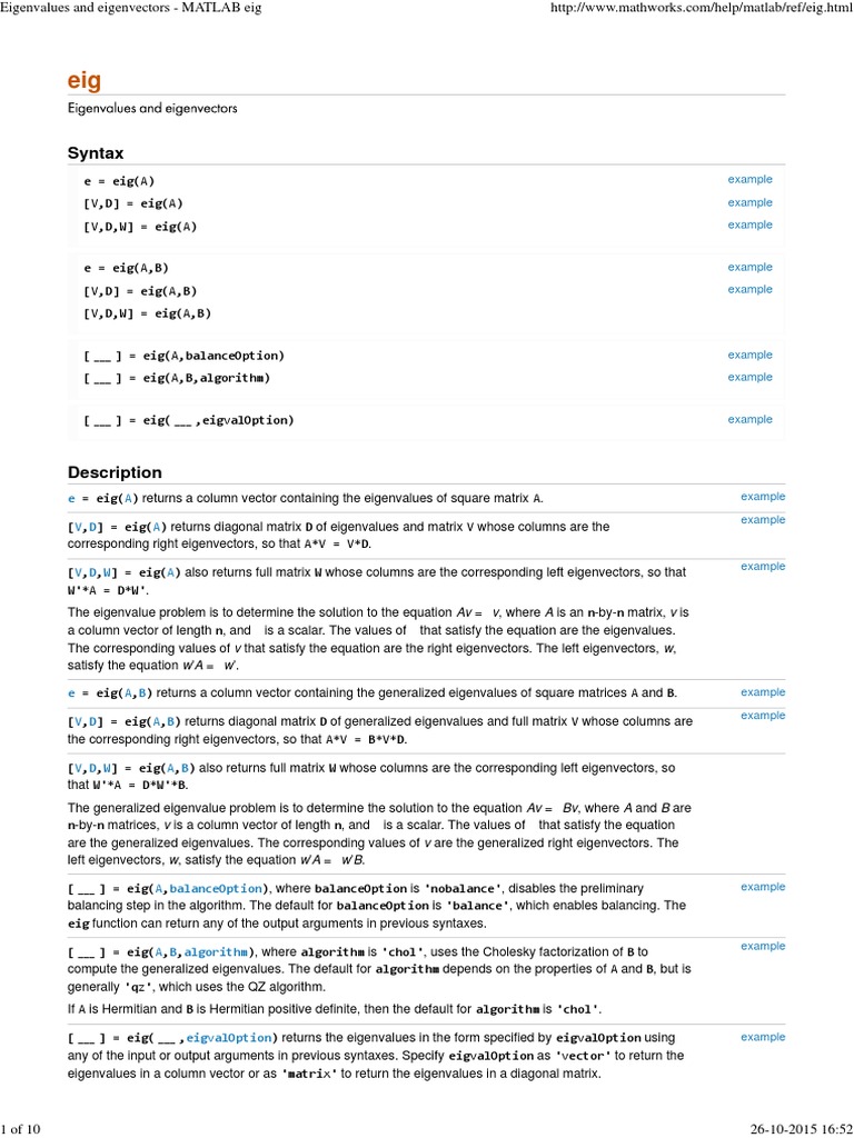 Eigenvalues and Eigenvectors - MATLAB Eig | PDF | Eigenvalues And Eigenvectors | Matrix ...
