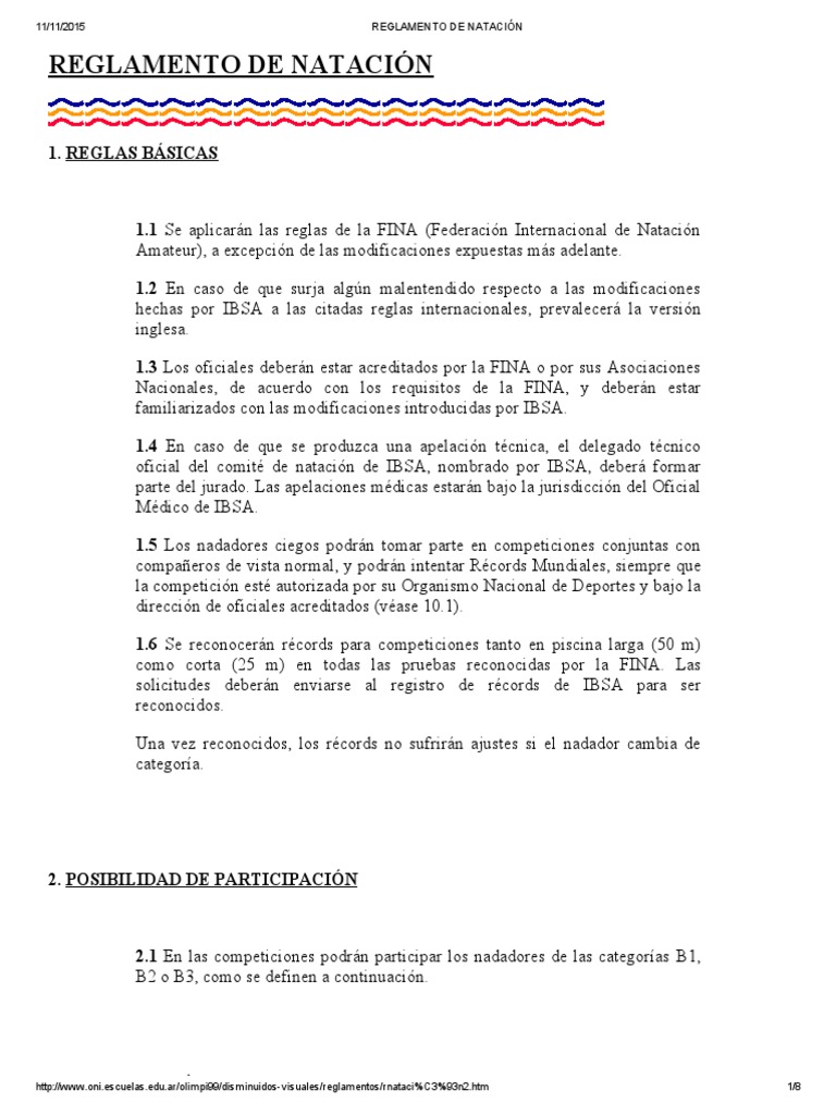 Reglamento de Natación | Natación humana | Natación (deporte)