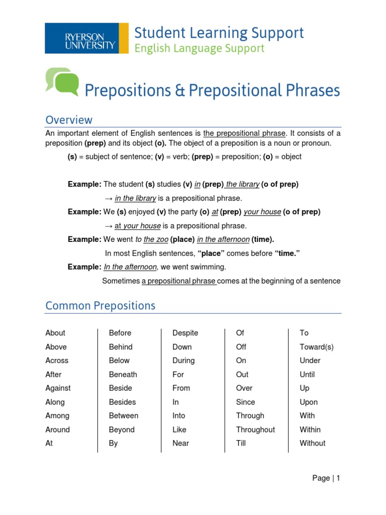 Prepositional Phrases | PDF | Preposition And Postposition | Object (Grammar)
