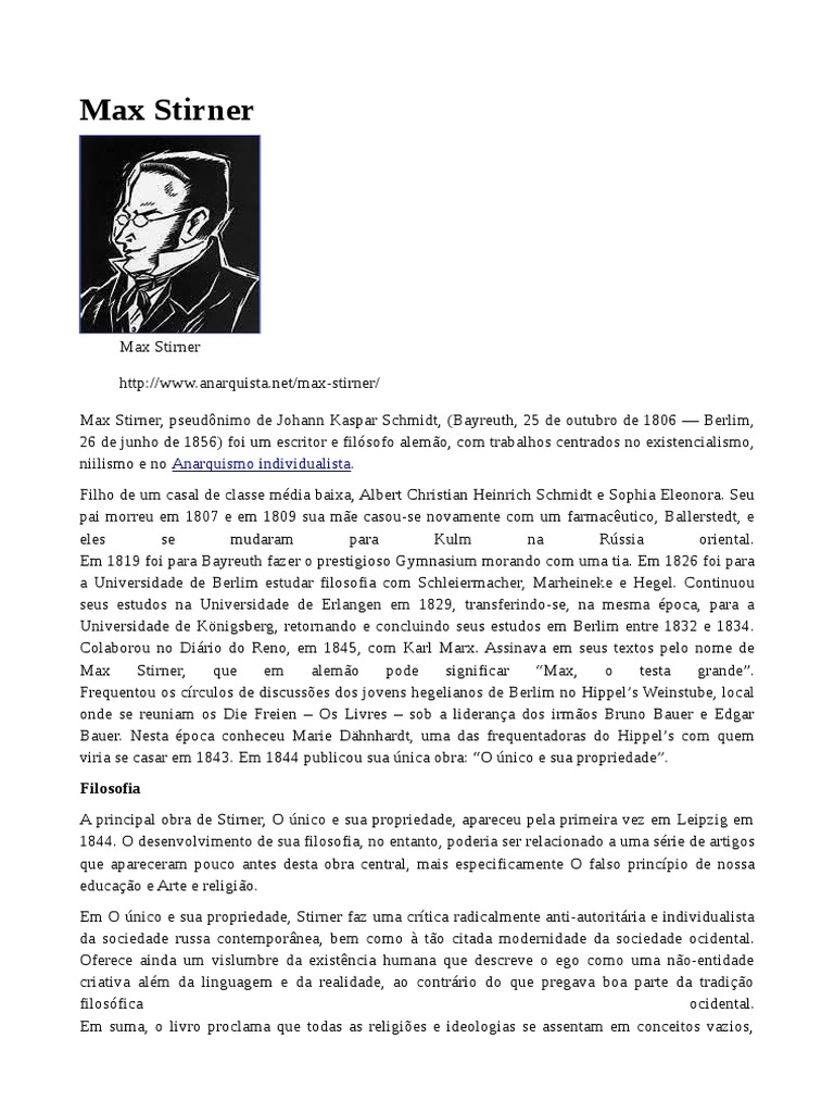 Max Stirner, filósofo anarquista alemão | PDF | Movimentos filosóficos ...