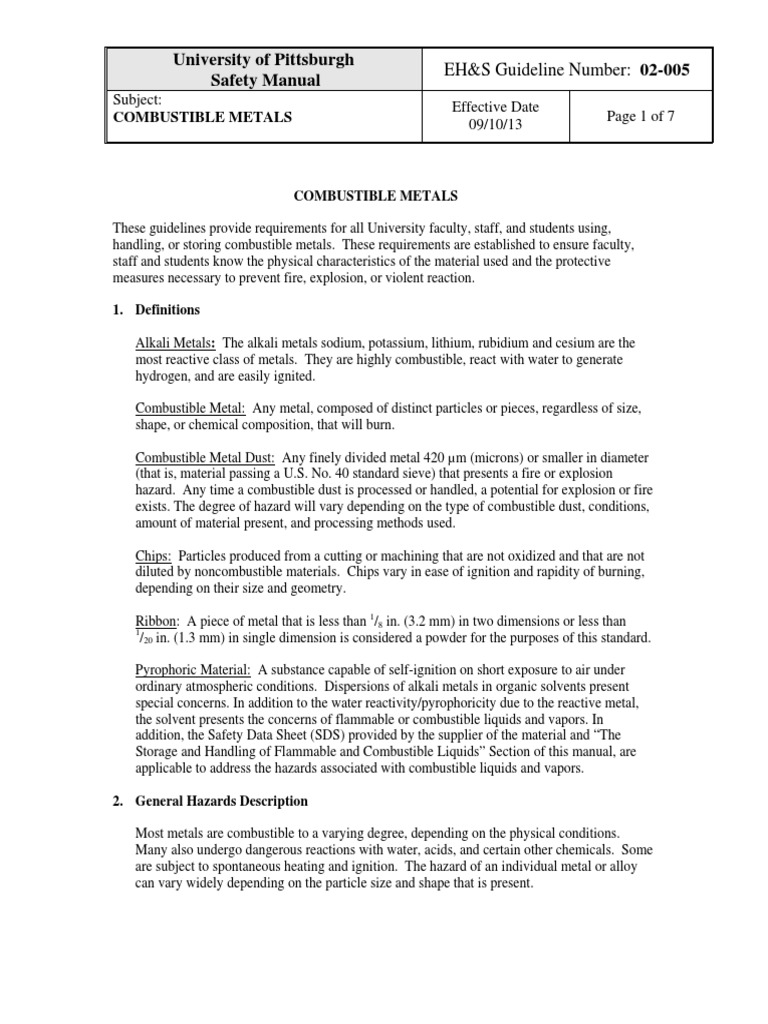 Combustible Metals | Combustion | Sodium