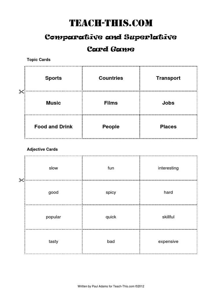 Comparative and Superlative Card Game | PDF | Sports & Recreation