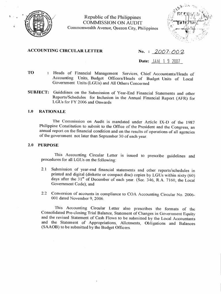 Guidelines for LGU Year-End Financial Reports | PDF | Financial ...