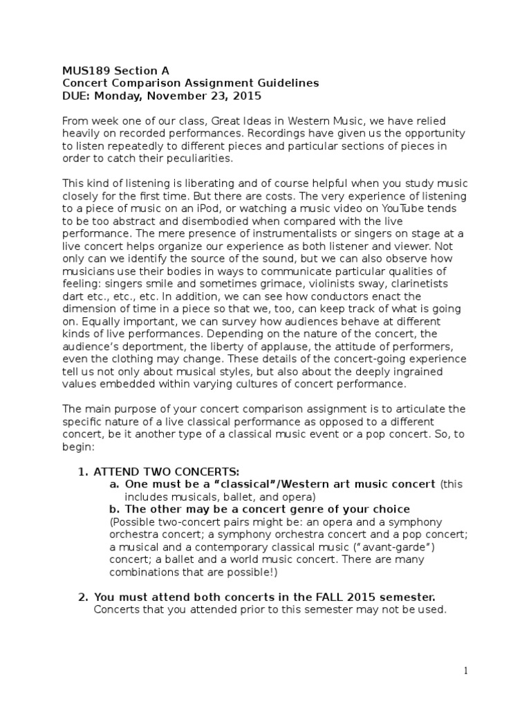 Concert Comparison Assignment Guidelines | PDF | Concert | Classical Music