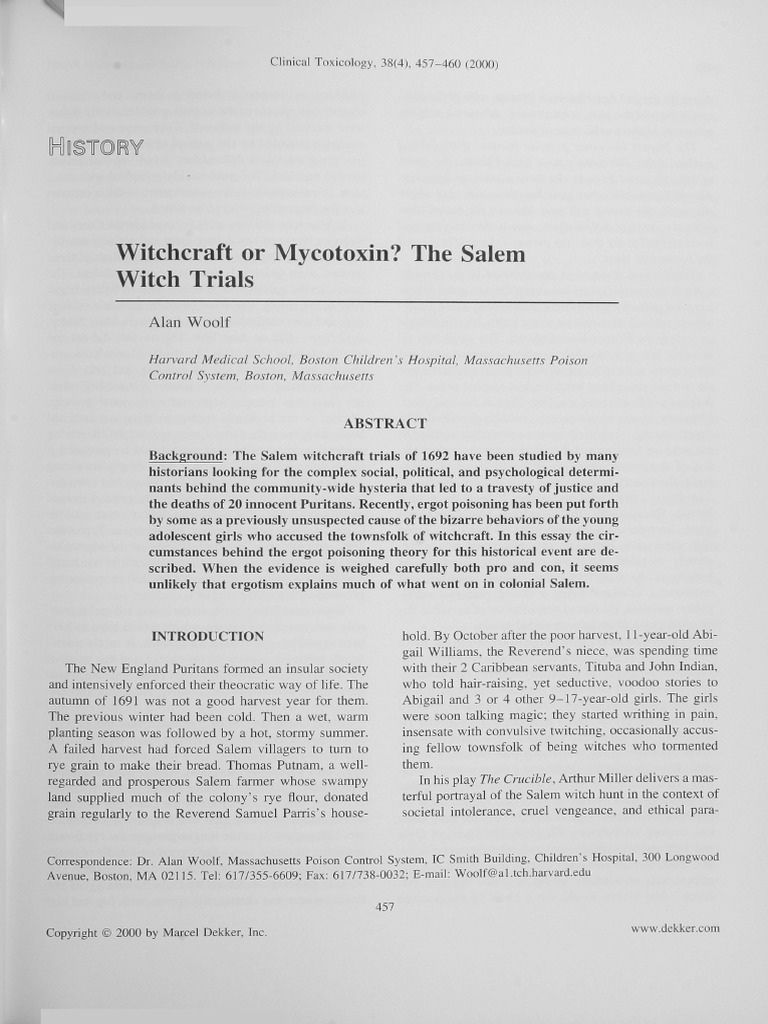 Witchcraft or Mycotoxin? The Salem Witch Trials | PDF | Wellness | Medical