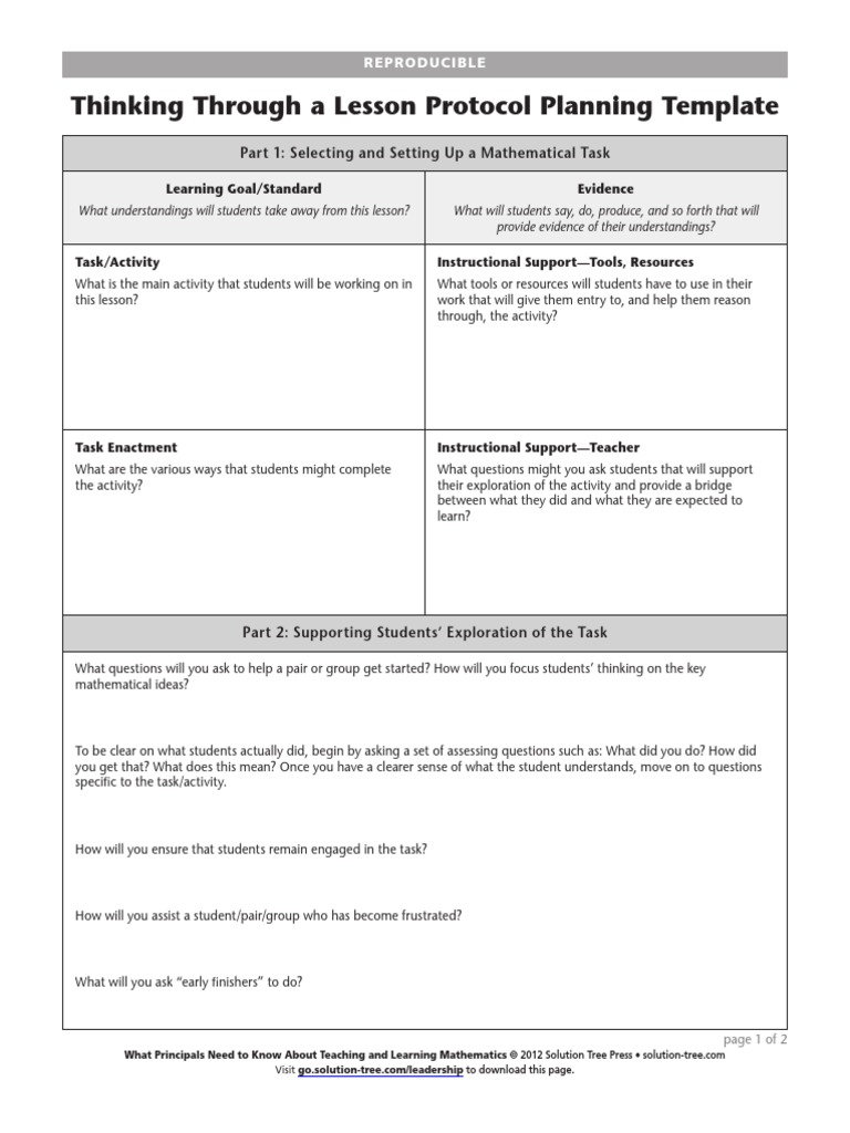 Thinking Through A Lesson Protocol Planning Template: Part 1: Selecting ...