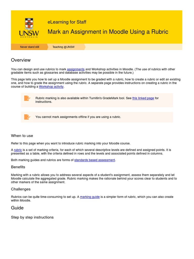 Mark An Assignment In Moodle Using A Rubric 2015 07 21 Pdf Rubric