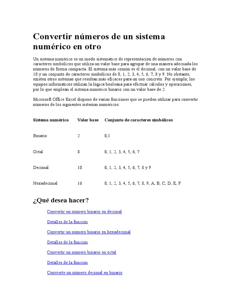 Convertir Números de Un Sistema Numérico en Otro | PDF | Hoja de ...