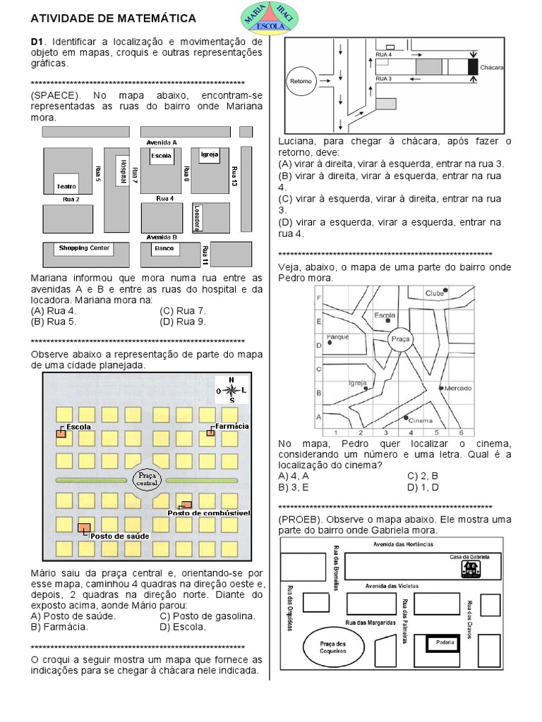 Exercícios. Descritores de Matemática. D1-D5 | PDF | Triângulo ...