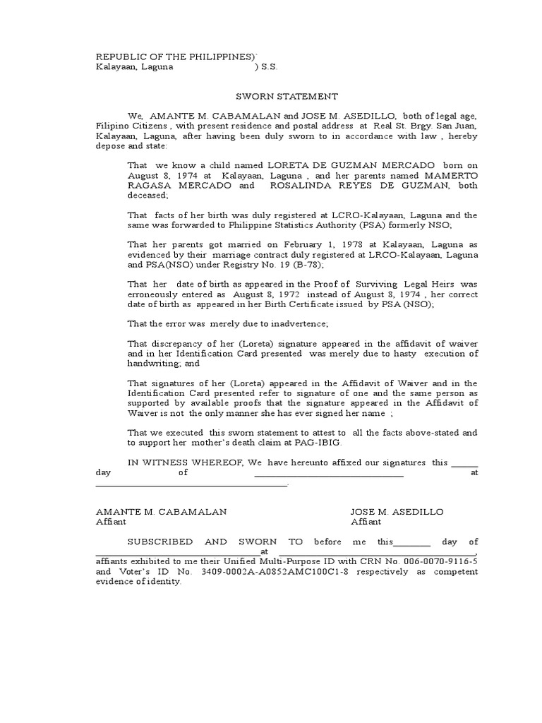 Maila Sworn Statement | PDF | Government And Personhood | Official ...