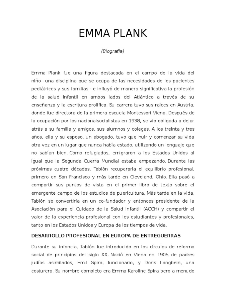Emma Plank y la Clínica Montessori | PDF | Educación Montessori ...