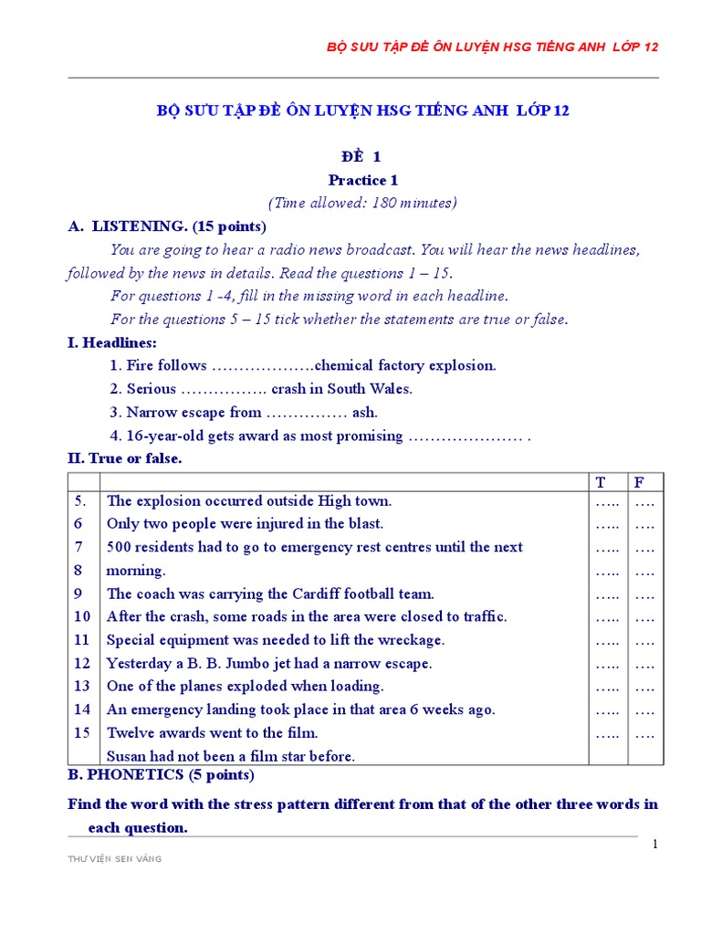 Bo Suu Tap de On Luyen HSG Tieng Anh Lop 12 | PDF | Supernova | Whaling