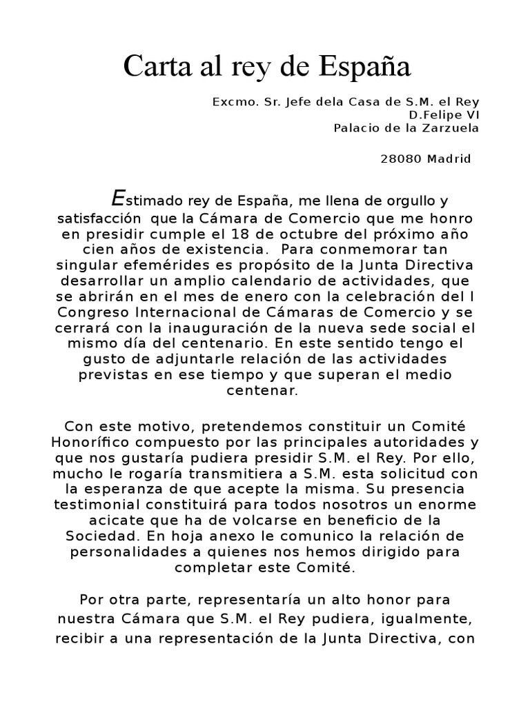 Ejercicio: Carta Al Rey de España | PDF