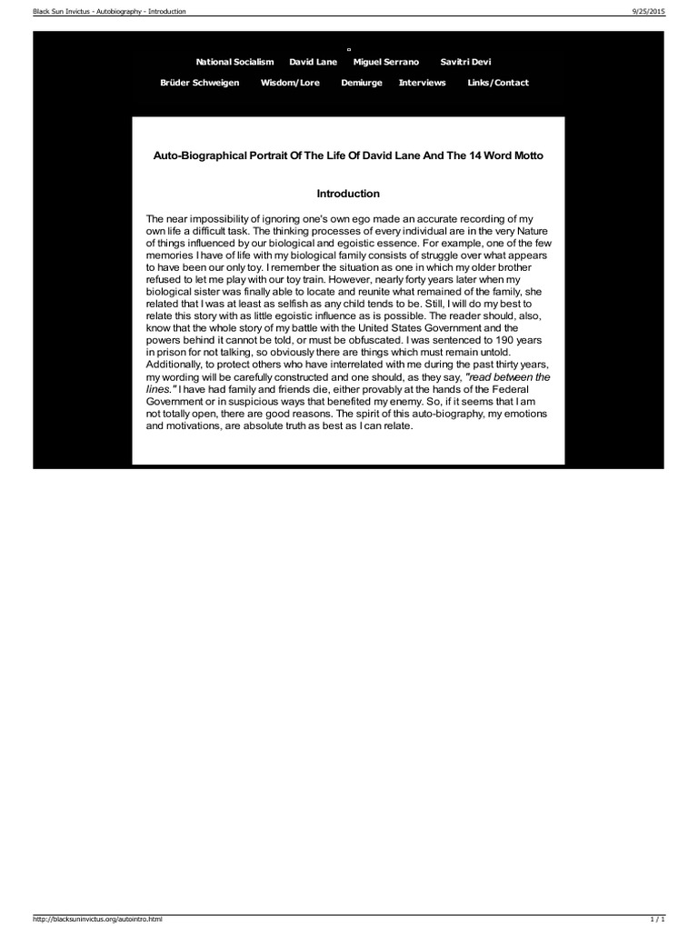 Auto-Biographical Portrait of The Life of David Lane and The 14 Word ...