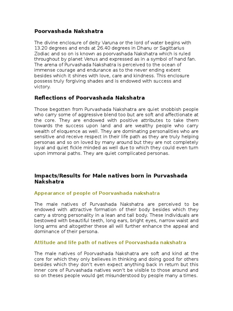 The Impacts and Significance of Poorvashada Nakshatra: Insights into ...