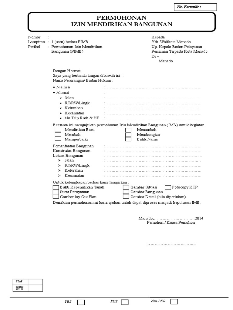 Formulir Permohonan Izin Mendirikan Bangunan IMB | PDF
