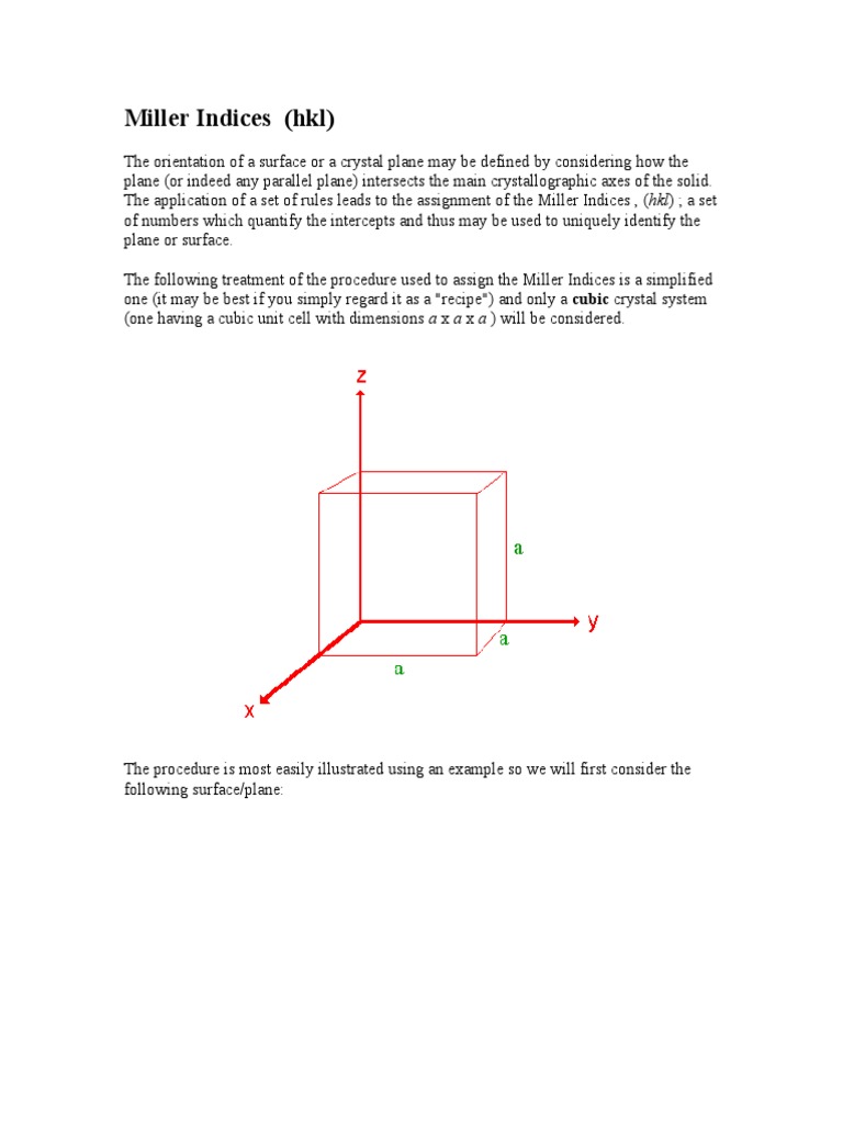Miller Indices | PDF | Crystal Structure | Cartesian Coordinate System