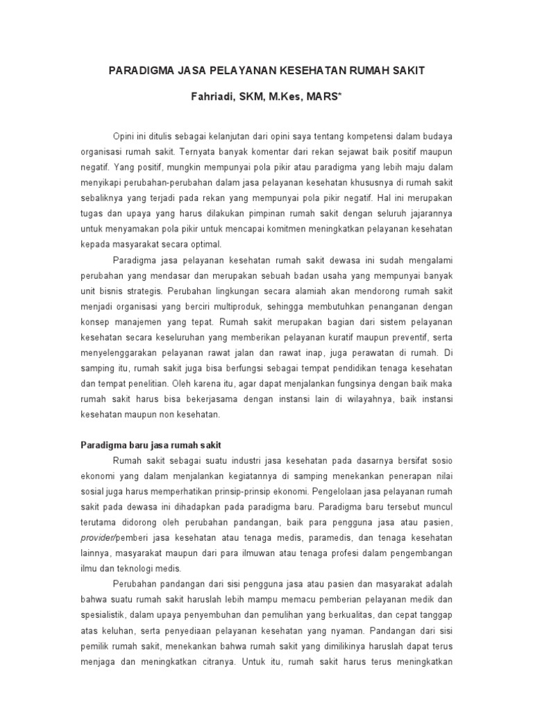 Paradigma Baru Pelayanan Kesehatan Rumah Sakit | PDF | Bisnis