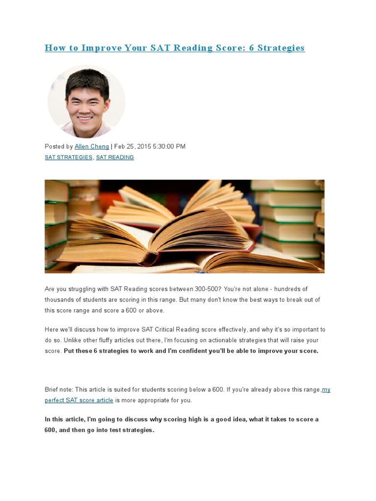 How To Improve Your SAT Reading Score | PDF | Sat | Vocabulary