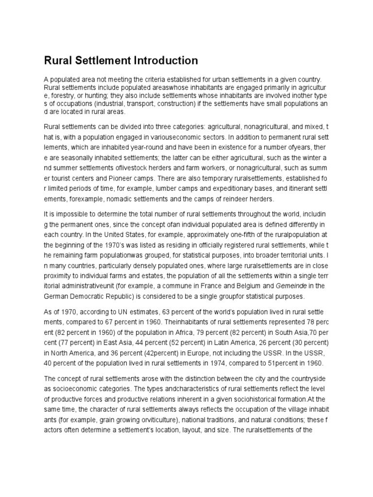 Rural Settlement Introduction | PDF