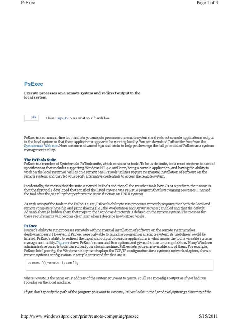 Psexec Execute Processes On A Remote System And Redirect Output To The Local System Pdf