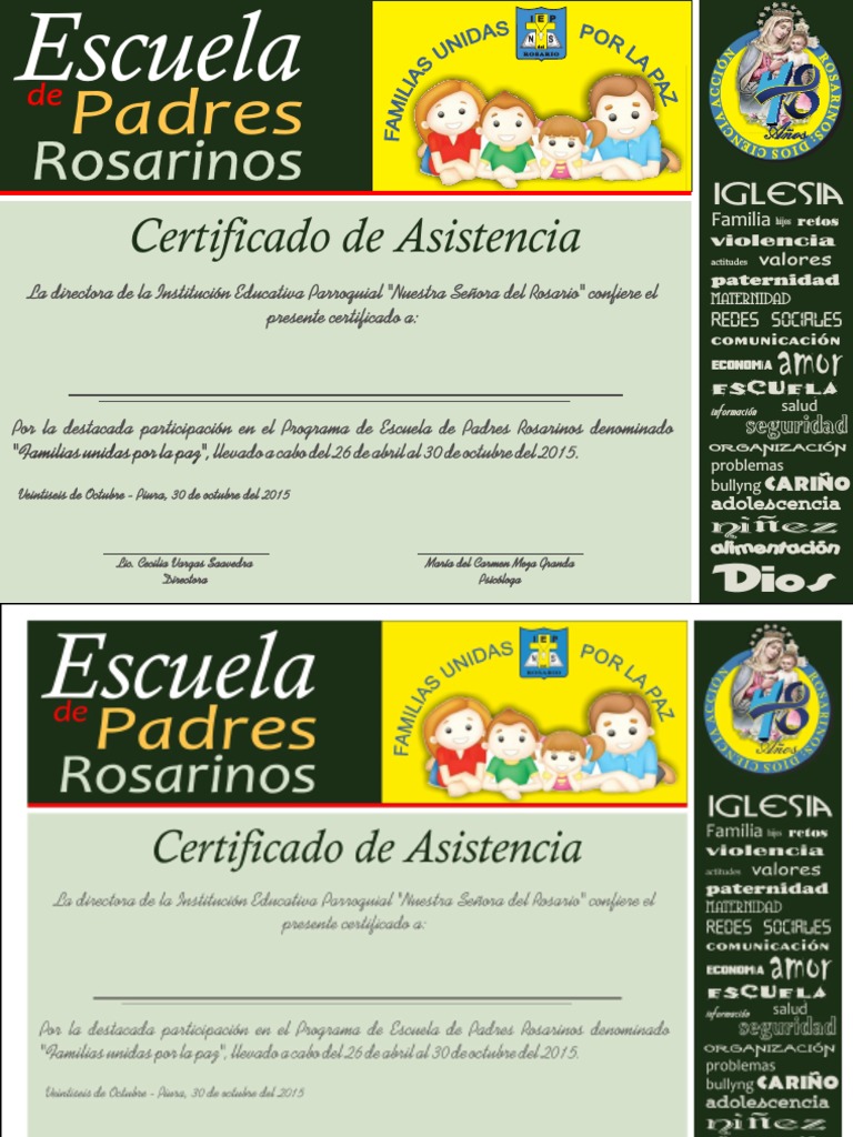 Certificado Escuela de Padres 2015 | PDF