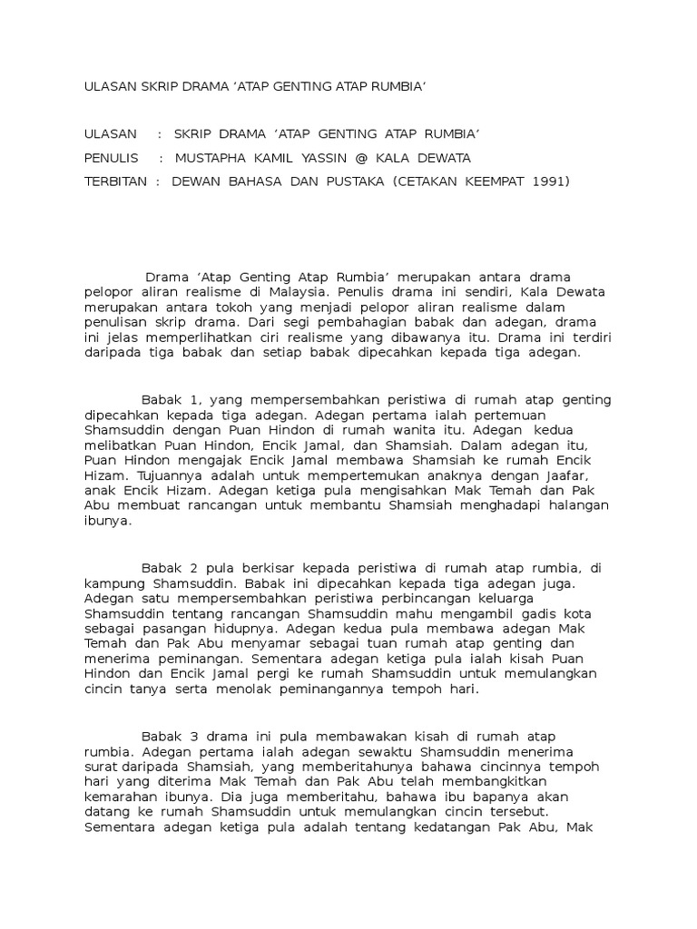 Plot Dalam Drama Menurut Tokoh Malaysia