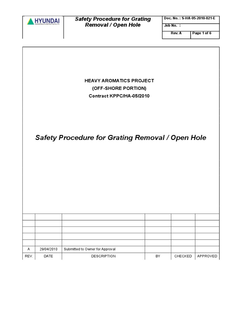 Grating Removal Safety Procedures Guide | PDF | Supervisor | Government