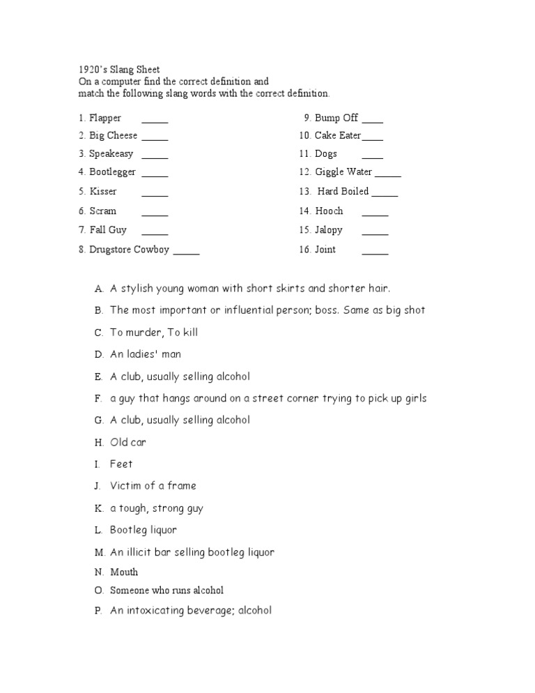 Slang Worksheet | PDF | Social Science