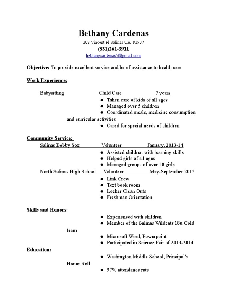 Bethany Cardenas: 308 Vincent PL Salinas CA, 93907 | PDF | Career ...