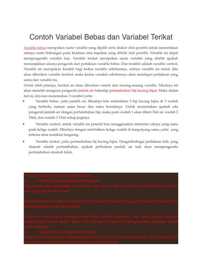 Contoh Variabel Bebas Dan Variabel Teraikat | PDF