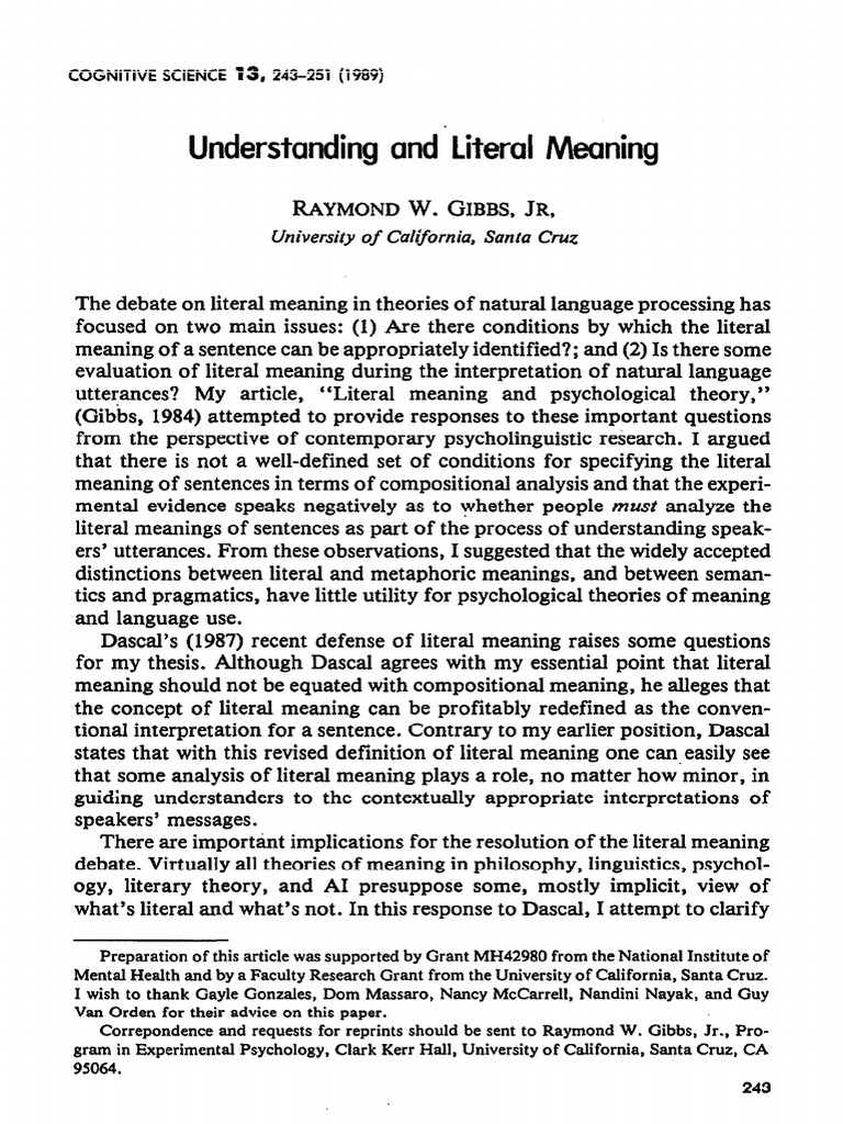 Understanding and Literal Meaning | Reading Comprehension | Semantics