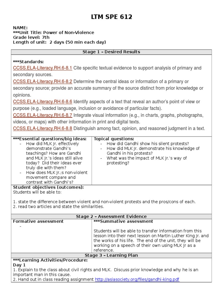 Non-Violence Lessons for 7th Grade | PDF | Nonviolence | Martin Luther ...