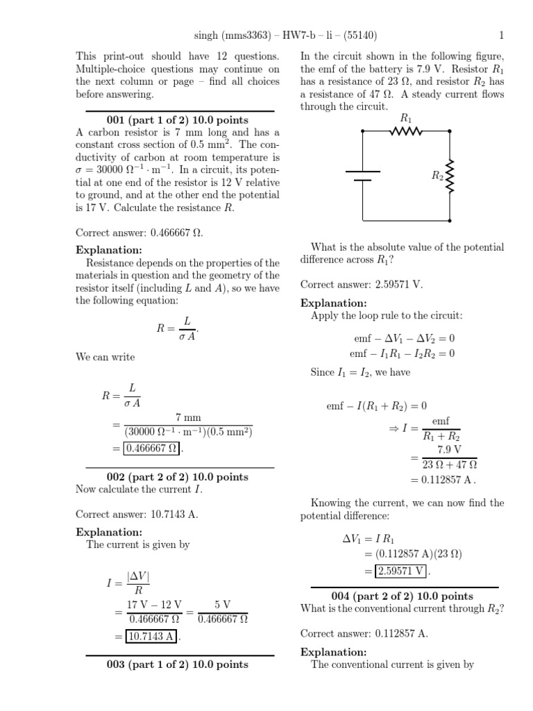 HW7 B Solutions | PDF | Series And Parallel Circuits | Electrical ...