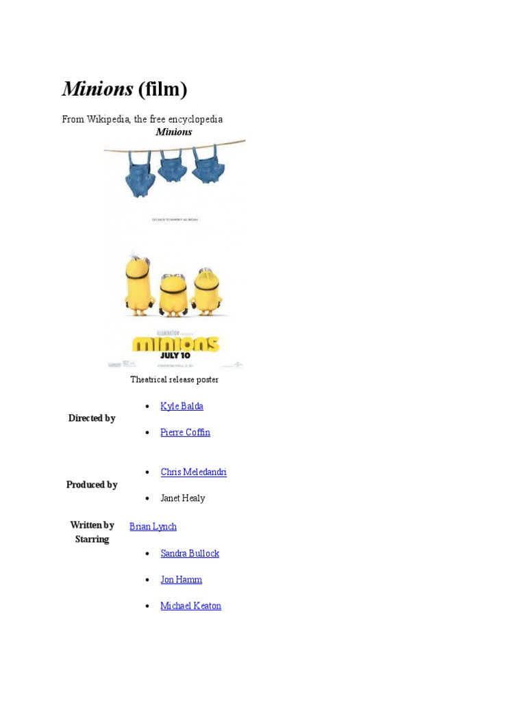 Minions (Film) : From Wikipedia, The Free Encyclopedia | PDF | Cinema ...