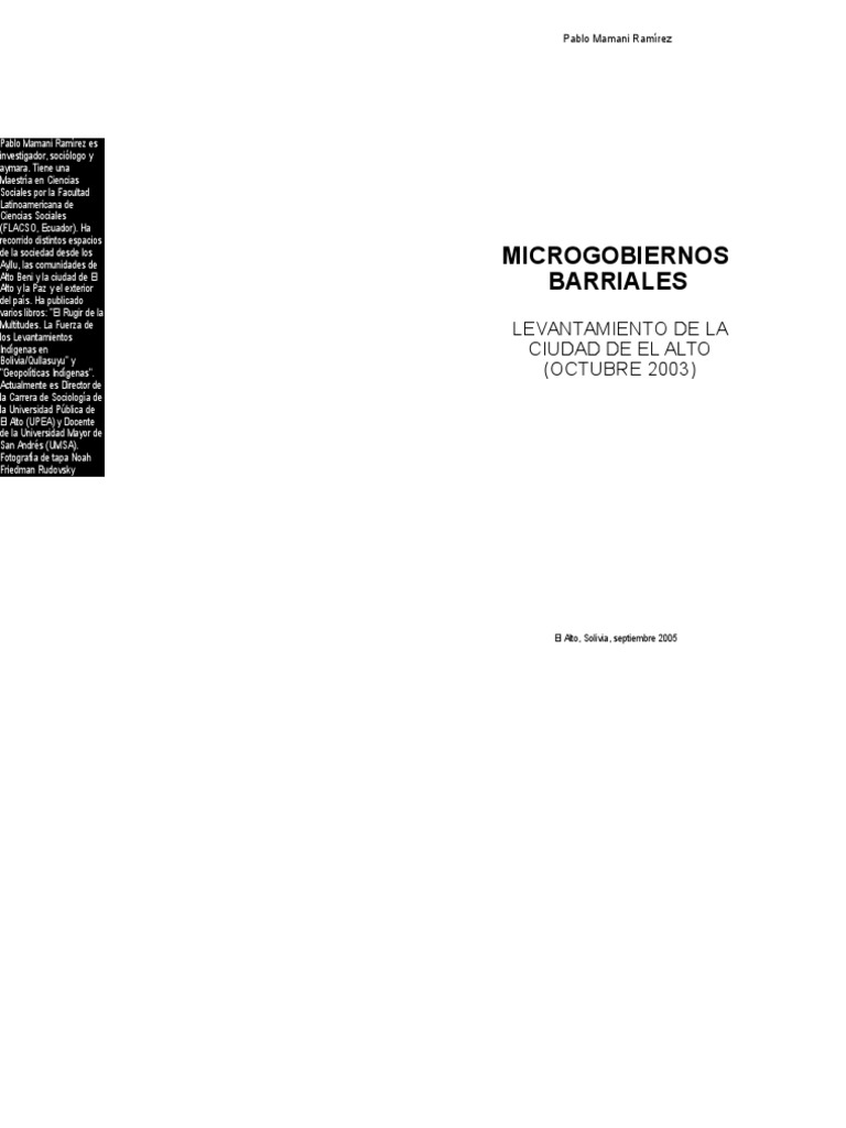Microgobiernos Barriales - Pablo Mamani Ramírez | PDF | Movimientos ...