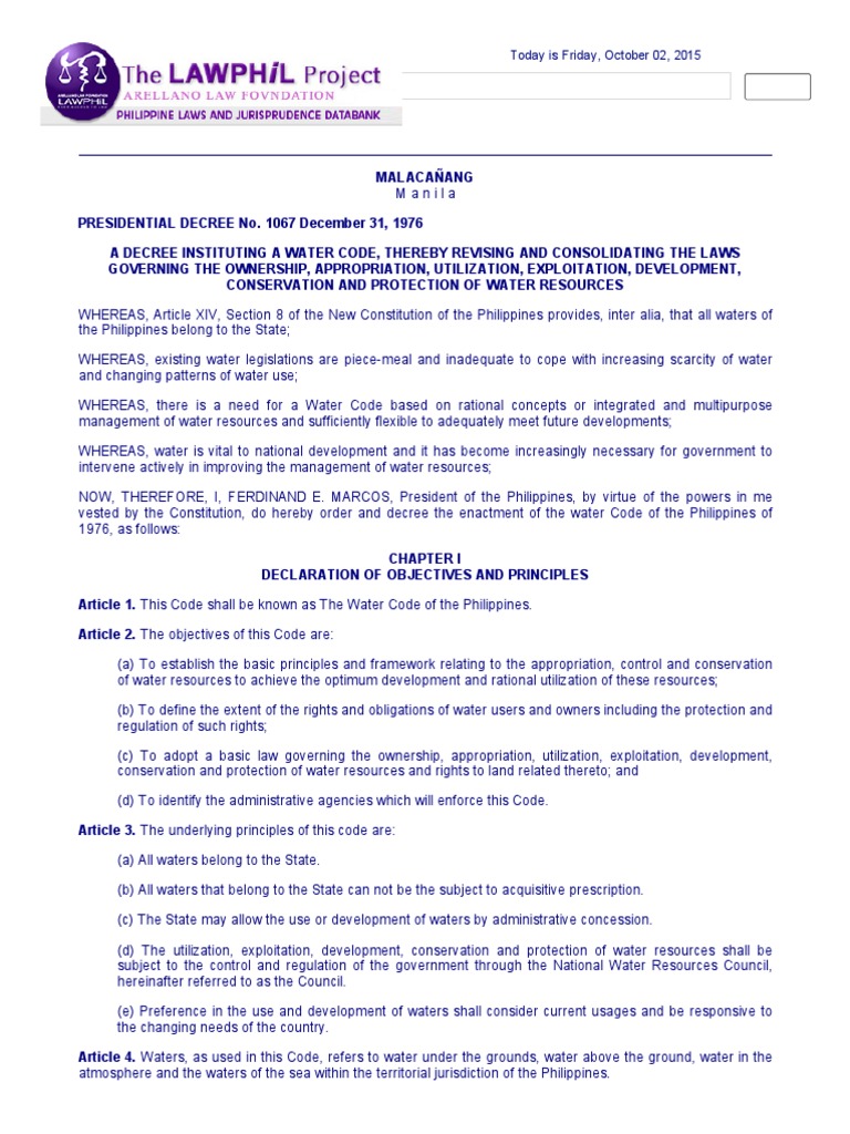 Water Code of The Philippines | PDF | Water Resources | Water Right