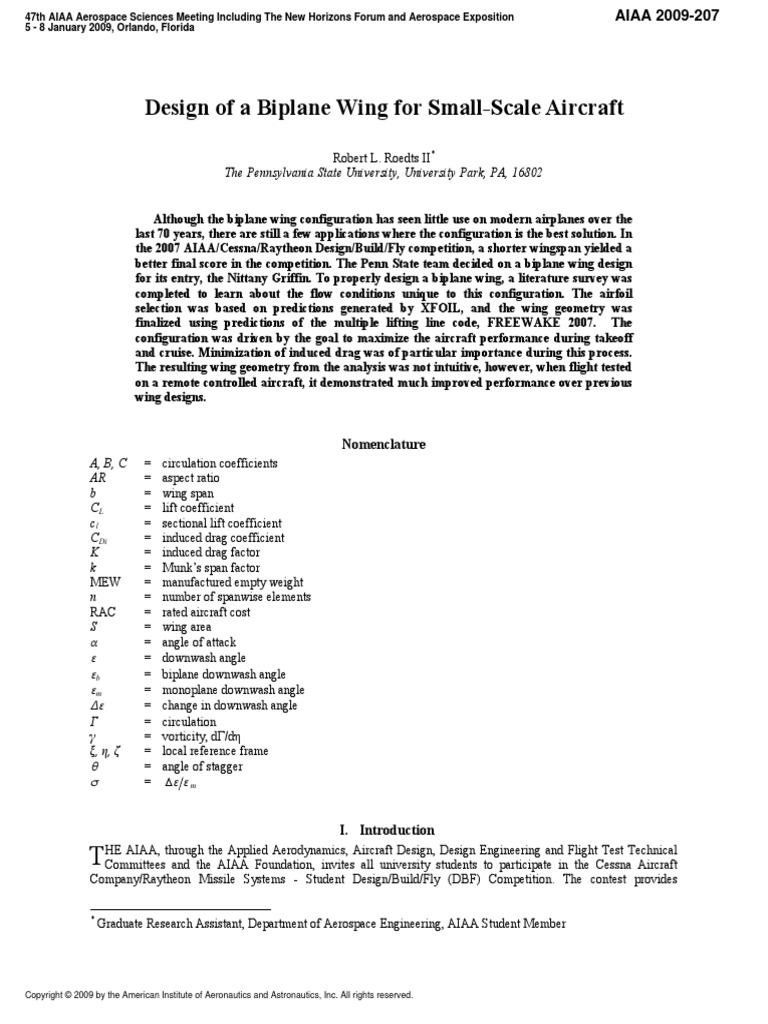 Design of A Biplane Wing For Small-Scale Aircraft: The Pennsylvania ...