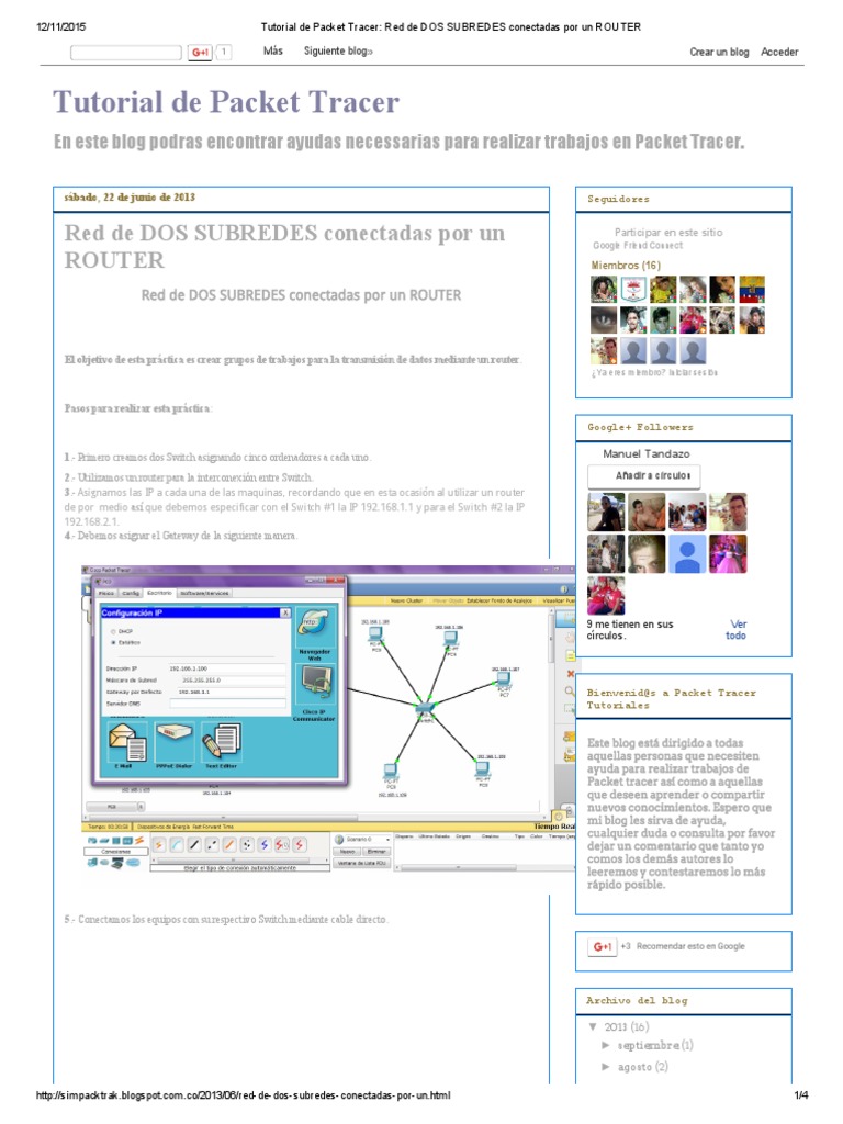 Tutorial de Packet Tracer - Red de DOS SUBREDES Conectadas Por Un ROUTER | PDF | Enrutador ...