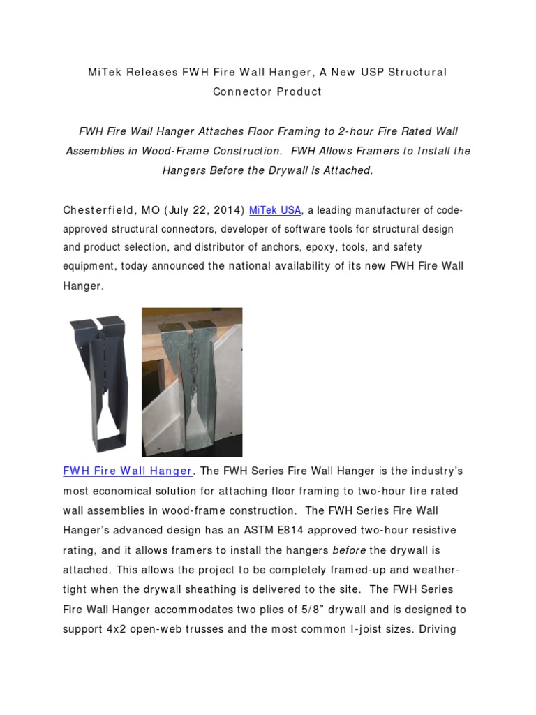 Fire Wall Hanger for Framers | PDF