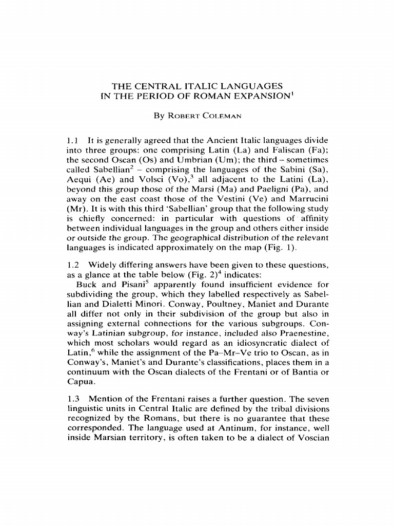 The Central Italic Languages in The Period of Roman Expansion ...