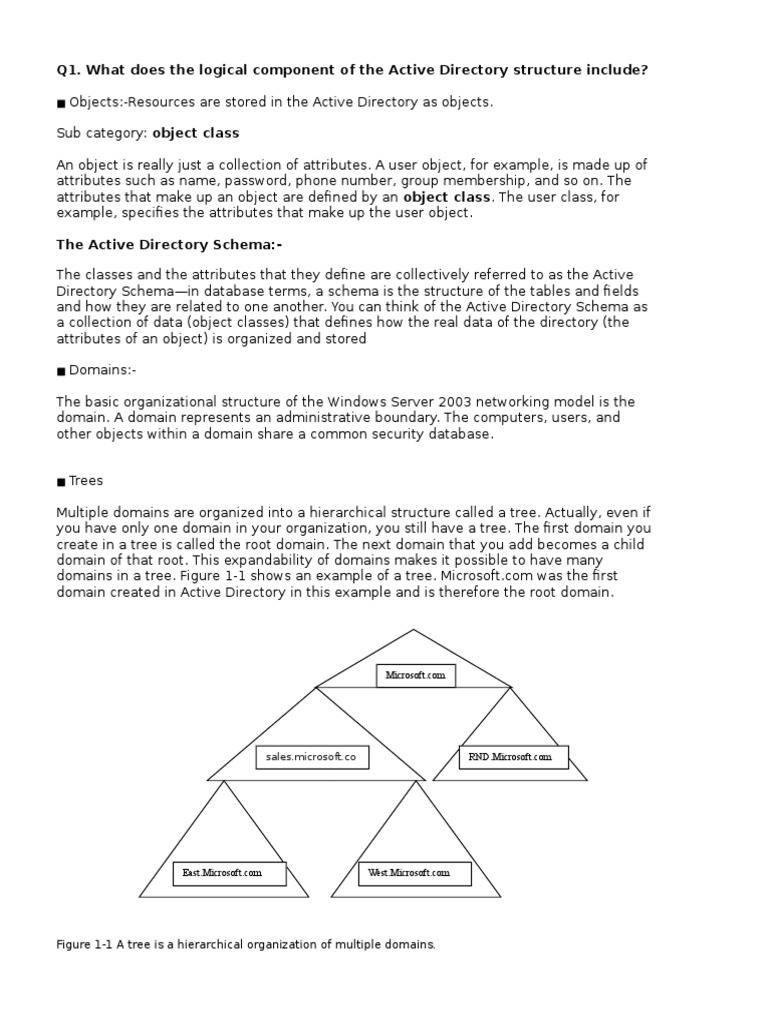 Q1 What Does The Logical Component Of The Active Directory Structure Include Pdf Active