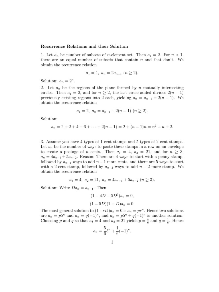 Recurrence Relations and Their Solution | PDF | Mathematical Concepts ...