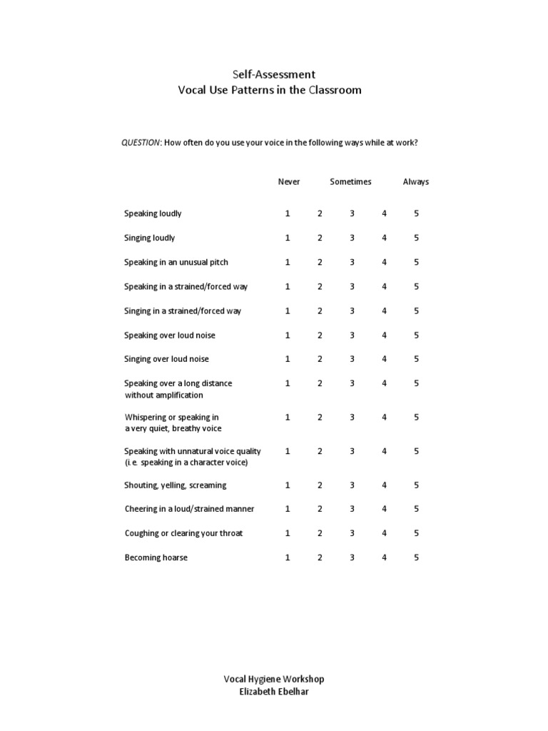 Vocal Hygiene Self-Assessment Tool | PDF | Language Arts & Discipline