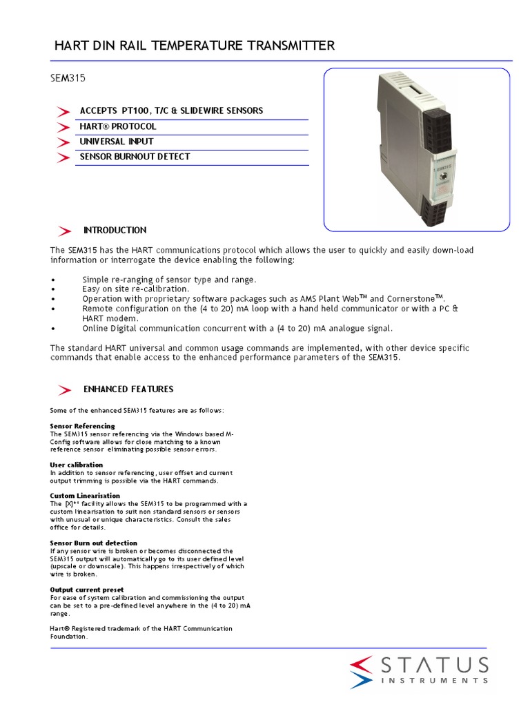 Hart Din Rail Temperature Transmitter | PDF | Sensor | Calibration