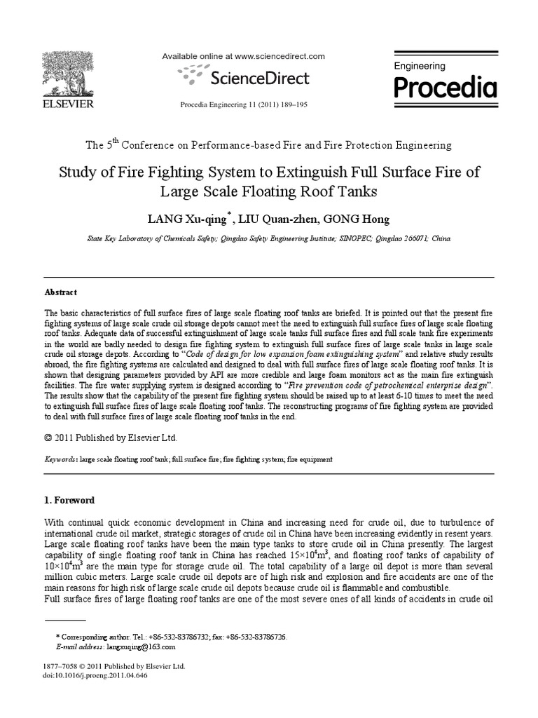 Study of FF System For Floating Roof | PDF | Firefighting | Foam